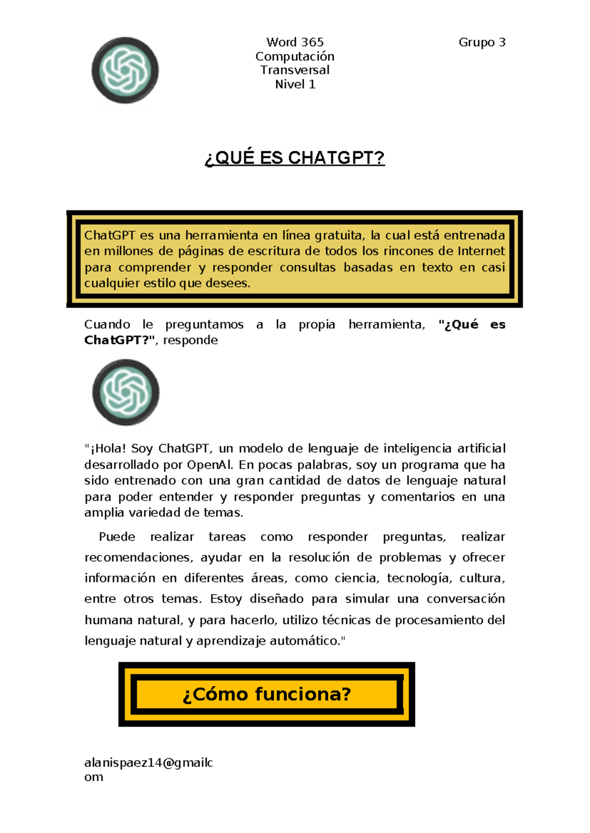 TP6- Obligatorio – Integrador - Word 365 Computación Transversal Nivel 1 Grupo 3 ¿QUÉ ES CHATGPT ...
