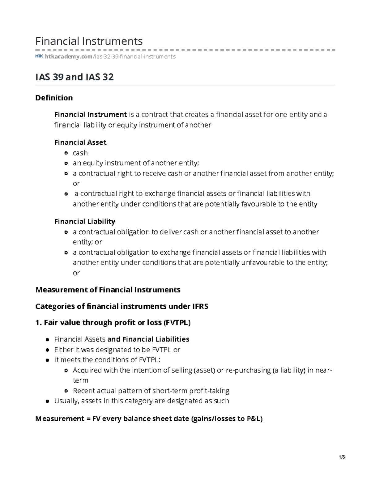 FR-Financial Instruments IAS 39 and 32 - Financial Instruments htkacademy - Studocu