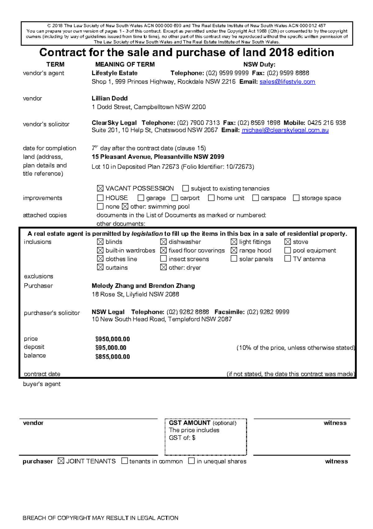 Completed contract of sale - BREACH OF COPYRIGHT MAY RESULT IN LEGAL ...