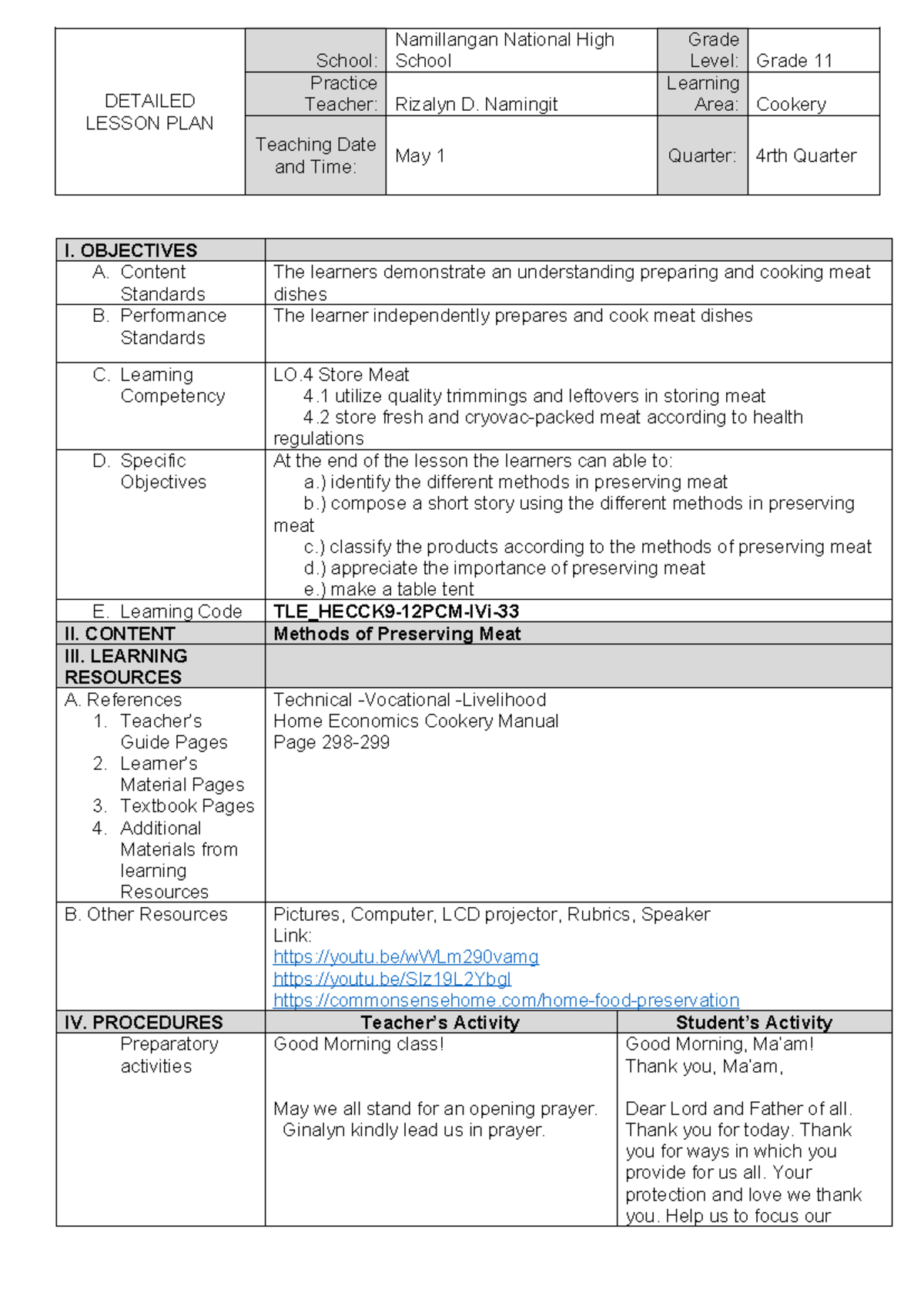 Lesson-PLAN- Cookery-1.10-final-DEMO-edited-1 - I. OBJECTIVES A ...