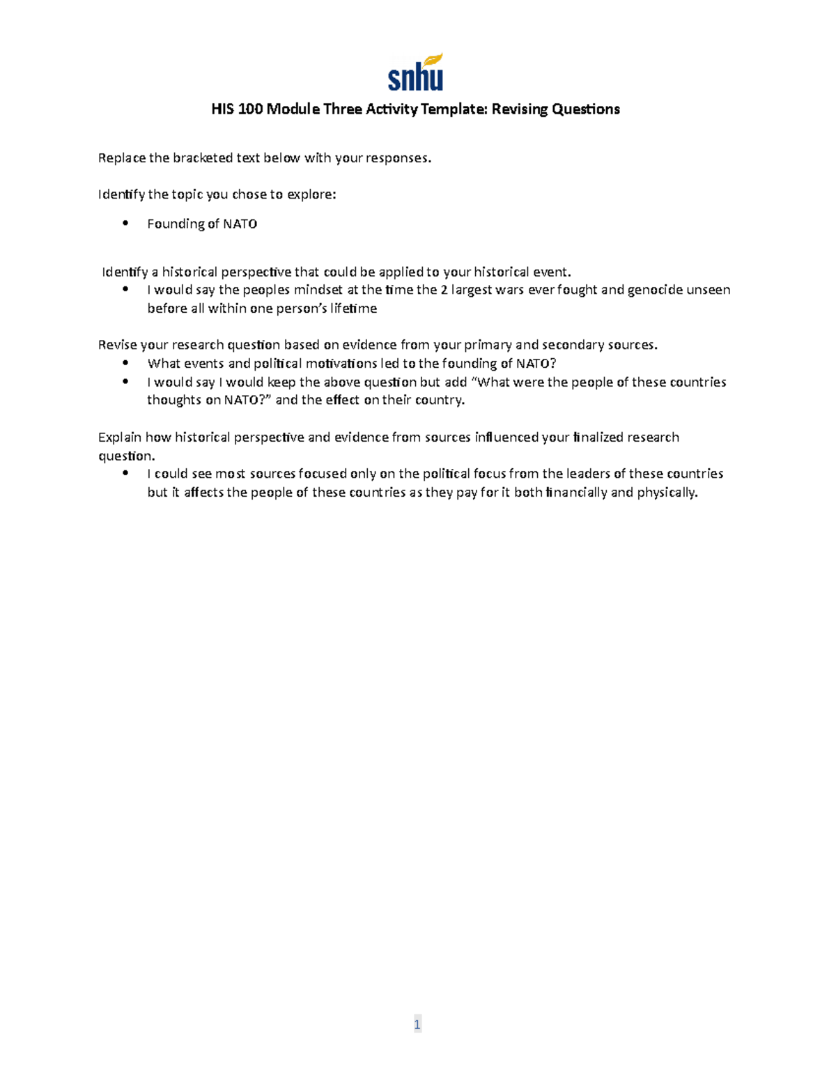 Jordan Volz Revising Questions - HIS 100 Module Three Activity Template ...