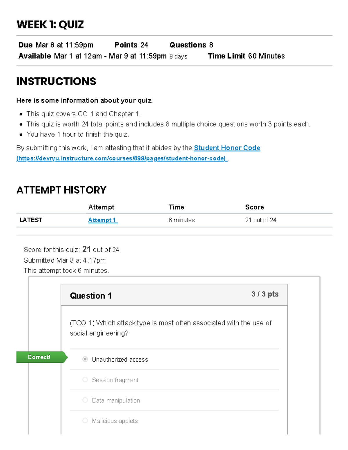 SEC450 Week 1 Quiz Advanced Network Security with Lab - 60063 - WEEK 1 ...