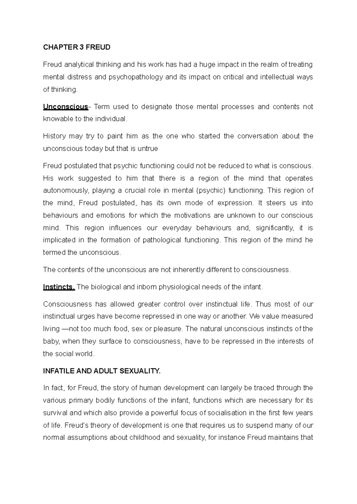 Dev psych notes - CHAPTER 3 FREUD Freud analytical thinking and his ...