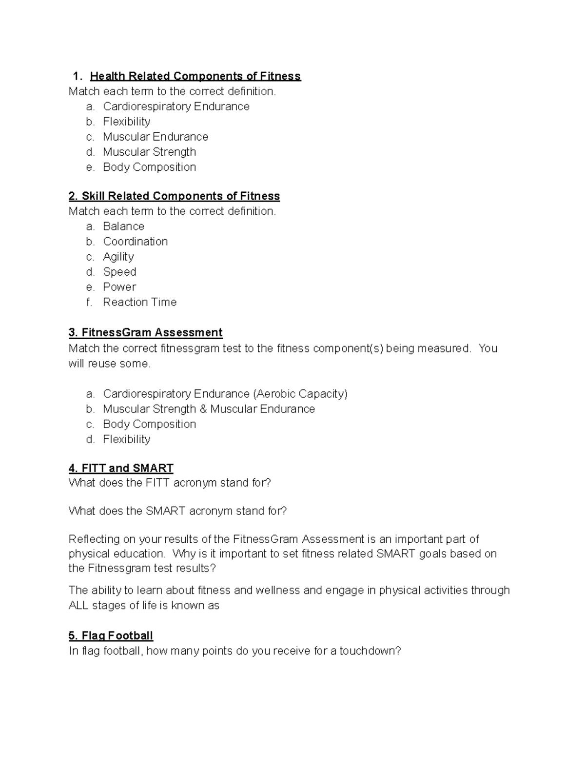 PE+1+Exam+Review - unit exam - Health Related Components of Fitness ...