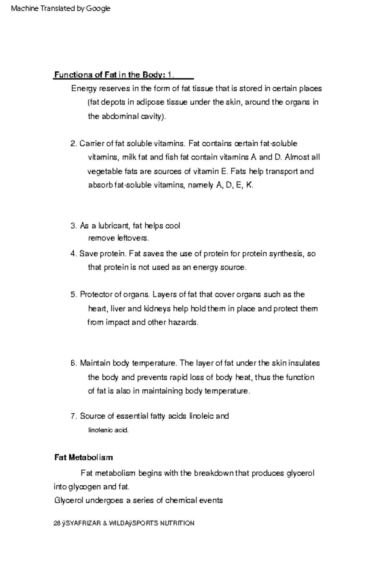 Sports nutrition-19 - remove leftovers. Maintain body temperature. The ...