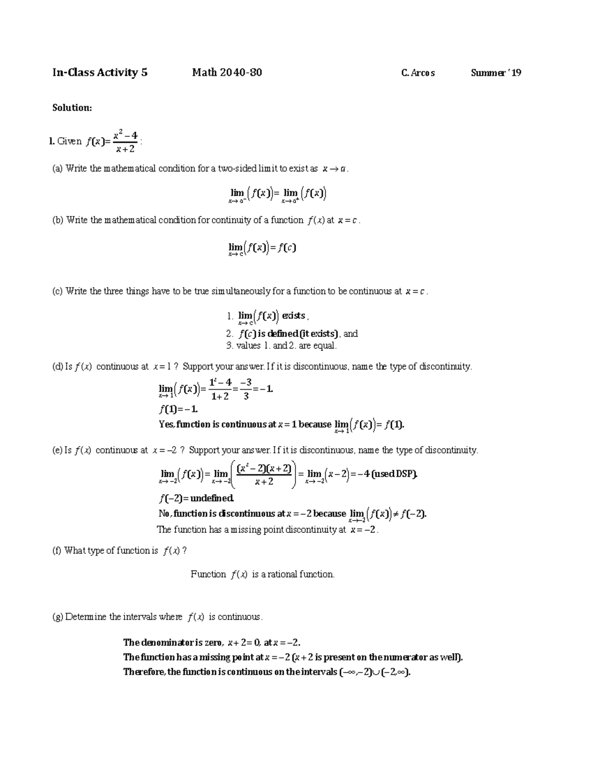 In-Class Activity 5 Solution - In-Class Activity 5 Math 2040-80 C ...