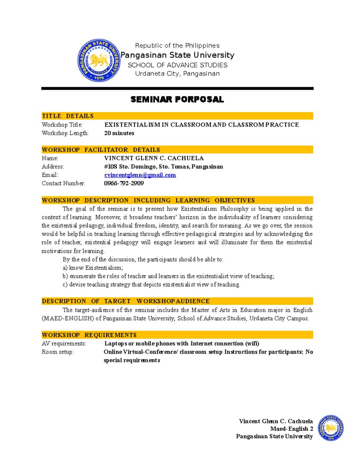Seminar Proposal - For siminar papers - Republic of the Philippines ...