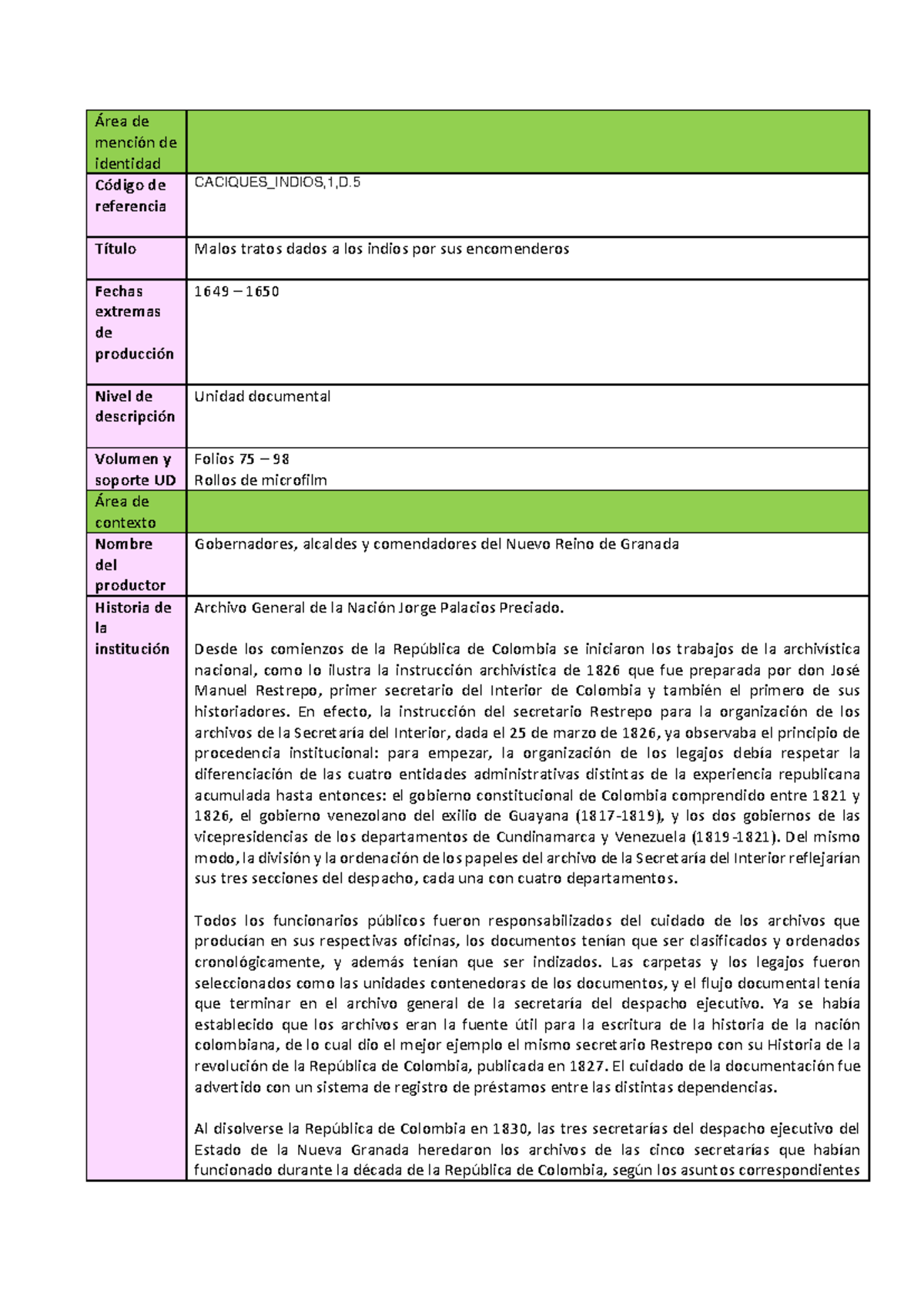 Plantilla ISAD (g) - evidencia - Área de mención de identidad Código de ...