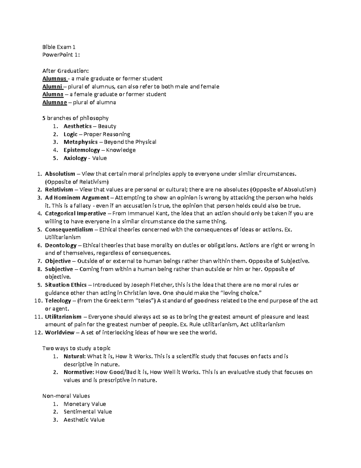 Bible Exam 1 Notes - Bible Exam 1 PowerPoint 1: After Graduation ...