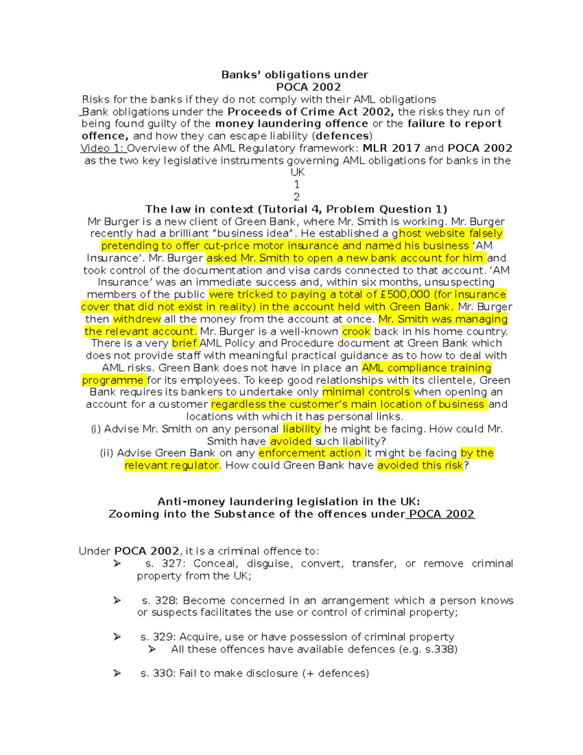 Banking obligations order - Banks’ obligations under POCA 2002 Risks ...