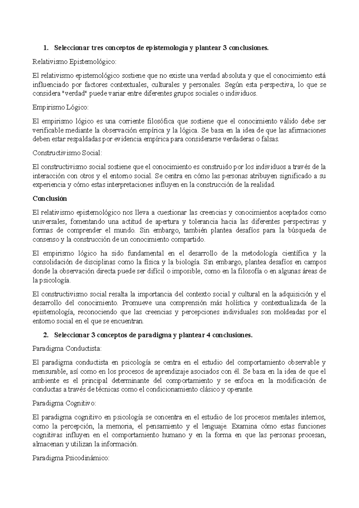 Asignatura B - AFAFAFA - Seleccionar tres conceptos de epistemología y ...