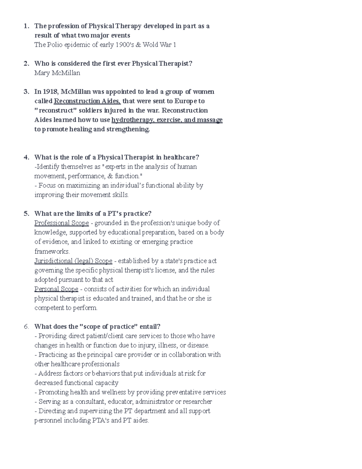 Intro TO PTA Study Guide-2 - The profession of Physical Therapy ...