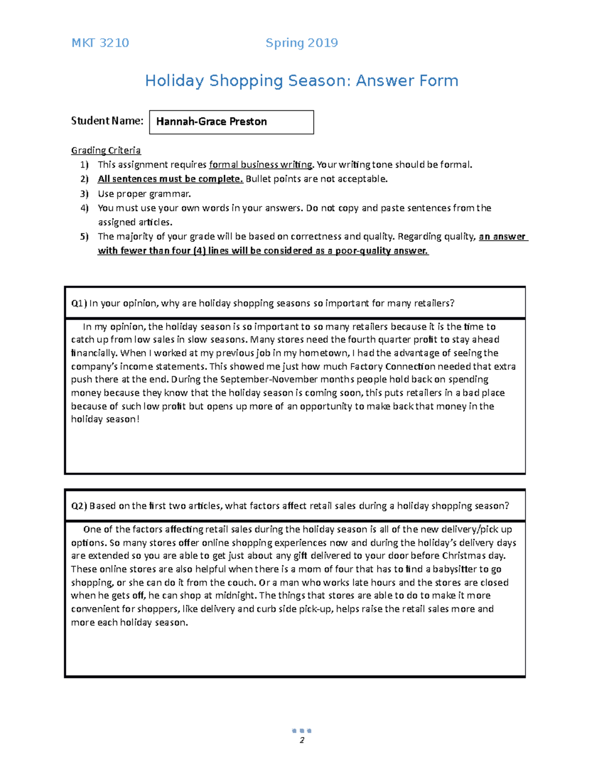 Assignment 3 Retail - MKT 3210 Spring 2019 Holiday Shopping Season ...