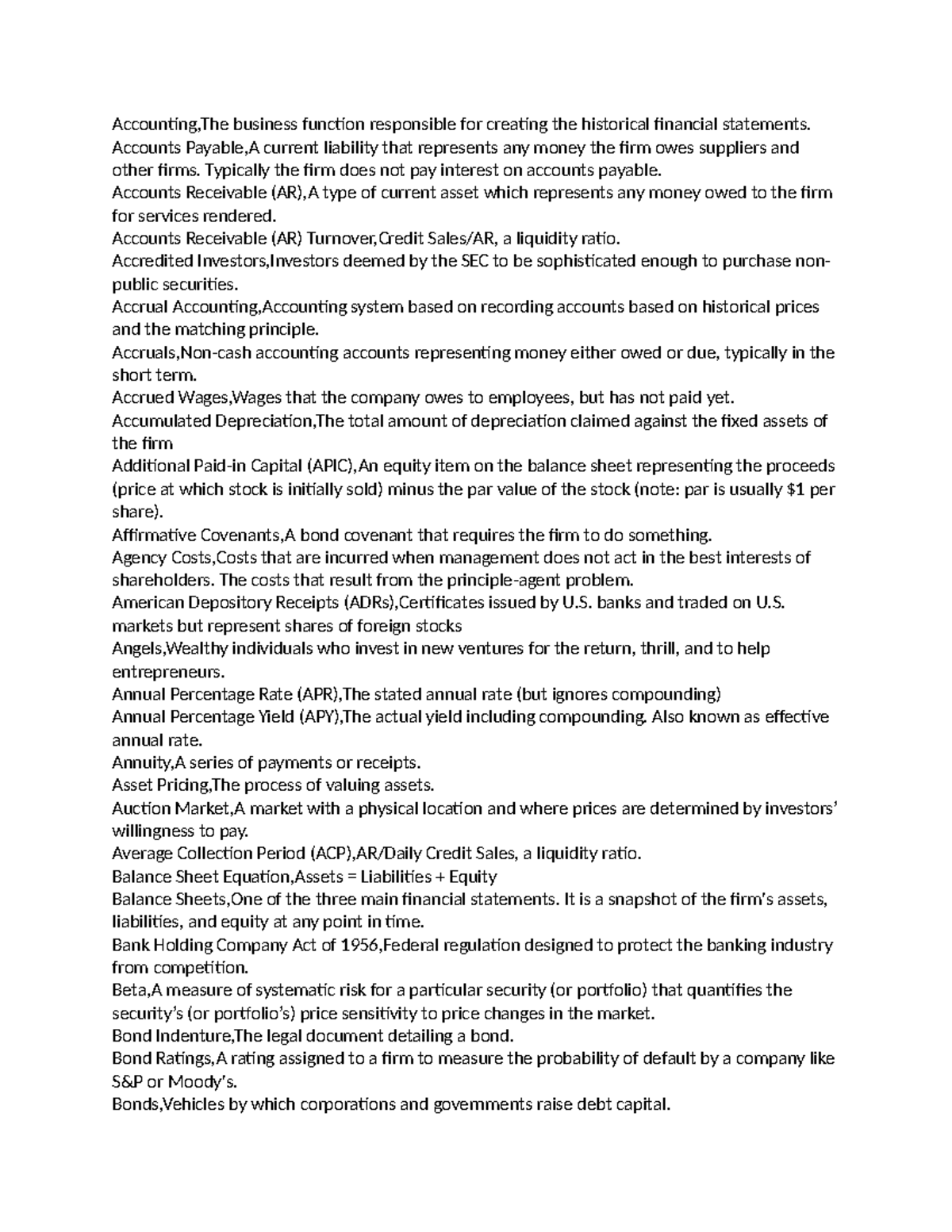 Financial Management Glossary of Terms - Accounting,The business ...