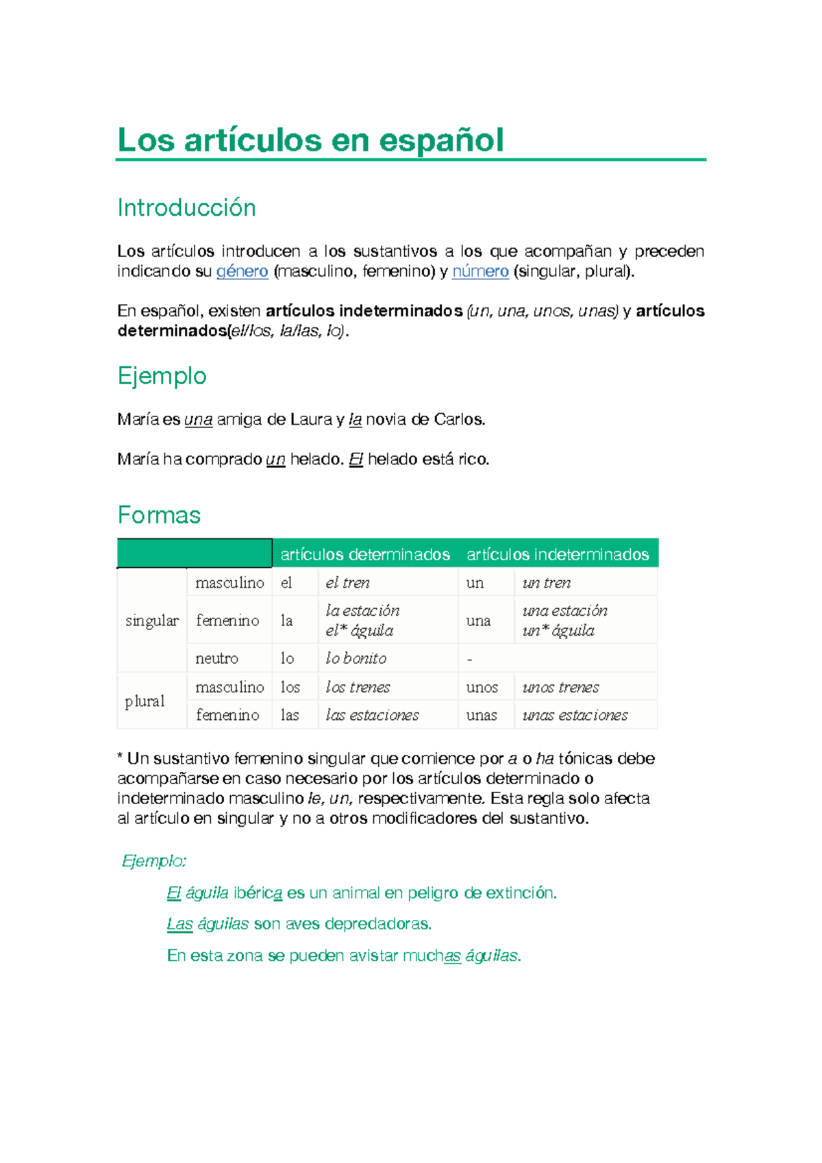 Los artículos en español - Los artículos en español Introducción Los ...
