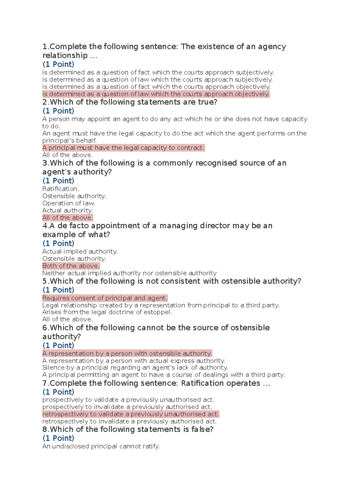LLB204 - Week 4 Review Question Answers - 1 the following sentence: The ...