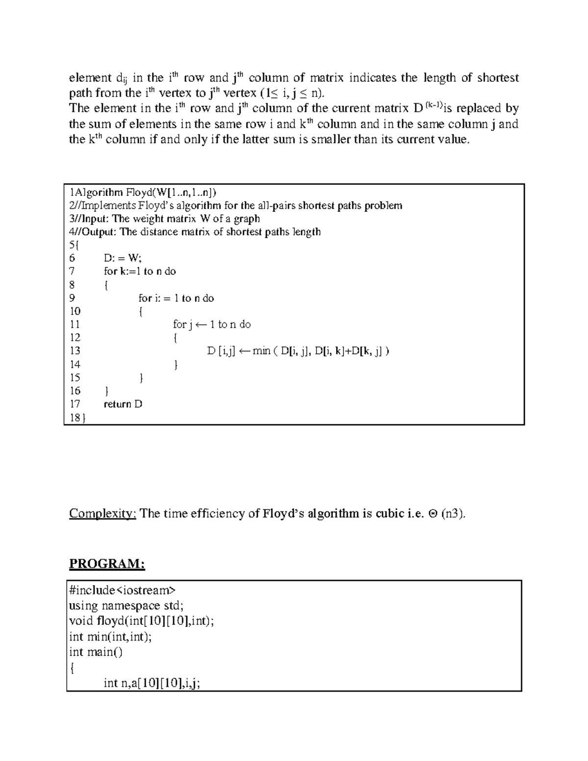 prim's algorithm - element dij in the ith row and jth column of matrix ...