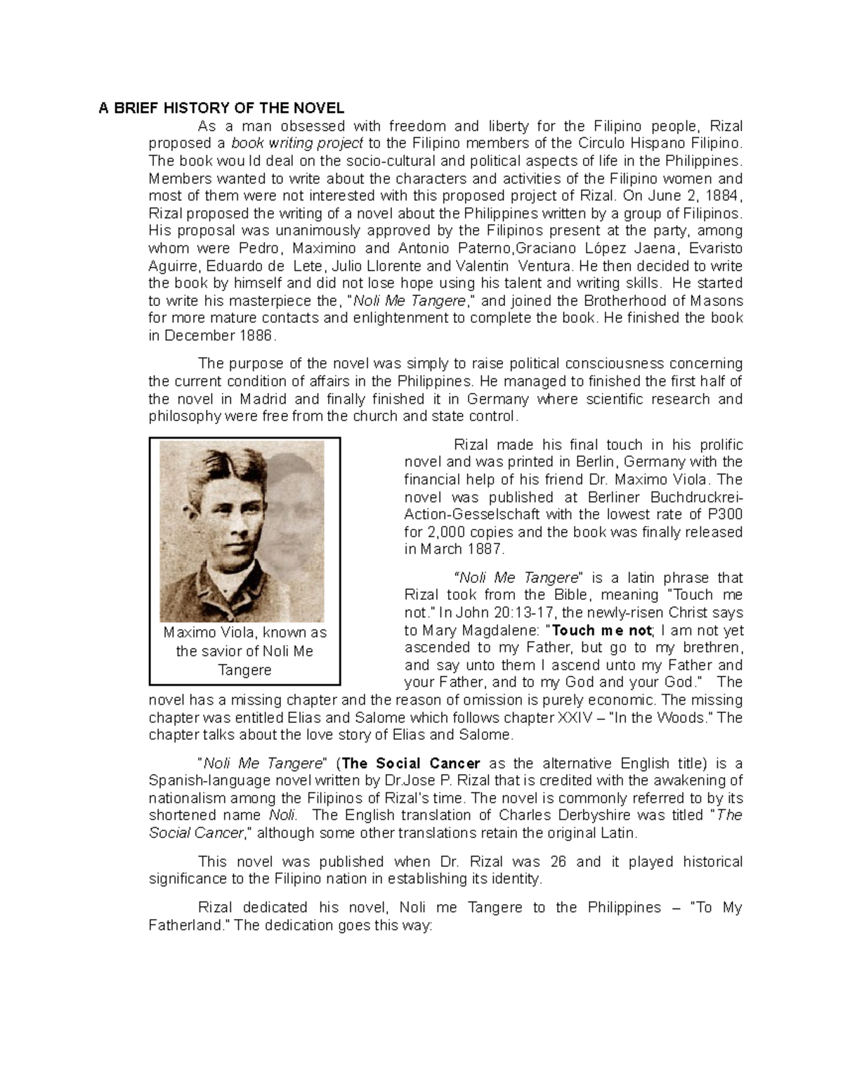 Life and Works of Rizal 7 - A BRIEF HISTORY OF THE NOVEL As a man ...