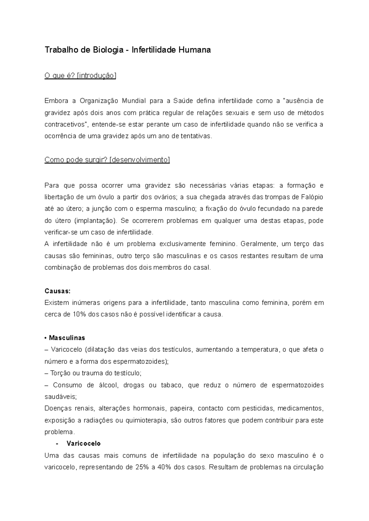 Infertilidade Humana - Guião Apresentação Oral - Trabalho de Biologia ...