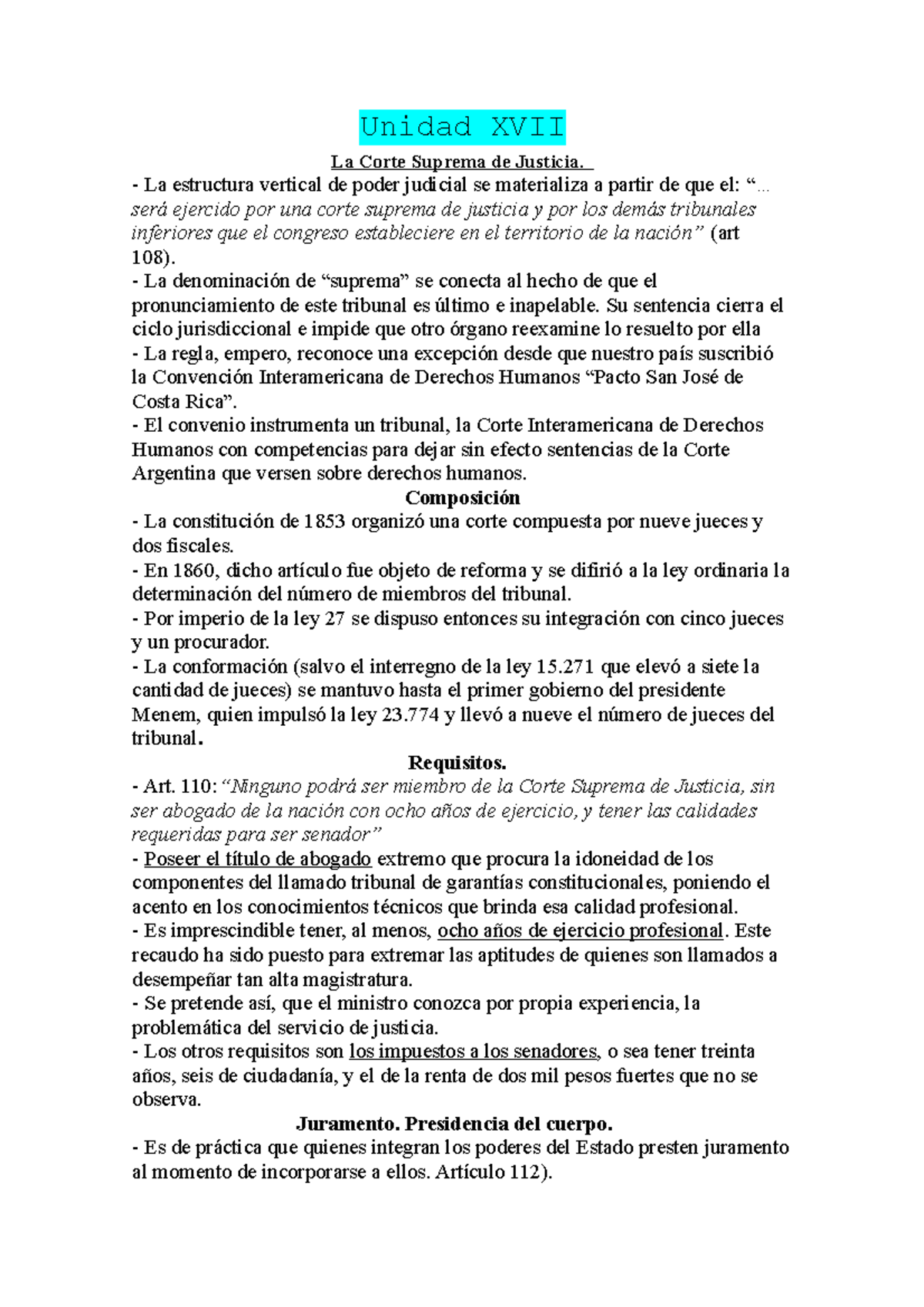 Unidad XVII poderes - libro de midon, resúmenes completos - Unidad XVII La Corte Suprema de ...