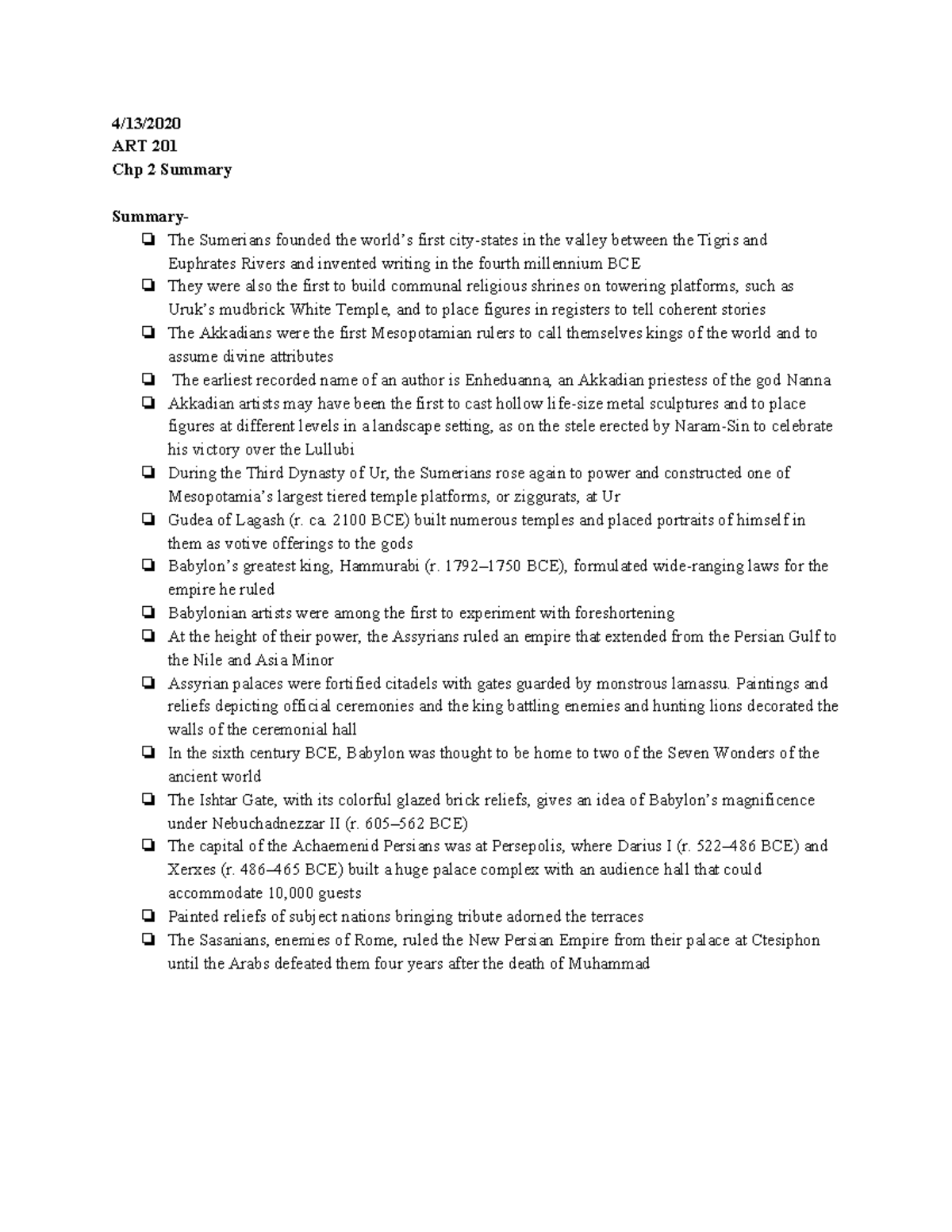 ART 201 Chp 2 Summary - 4/13/ ART 201 Chp 2 Summary Summary- The ...