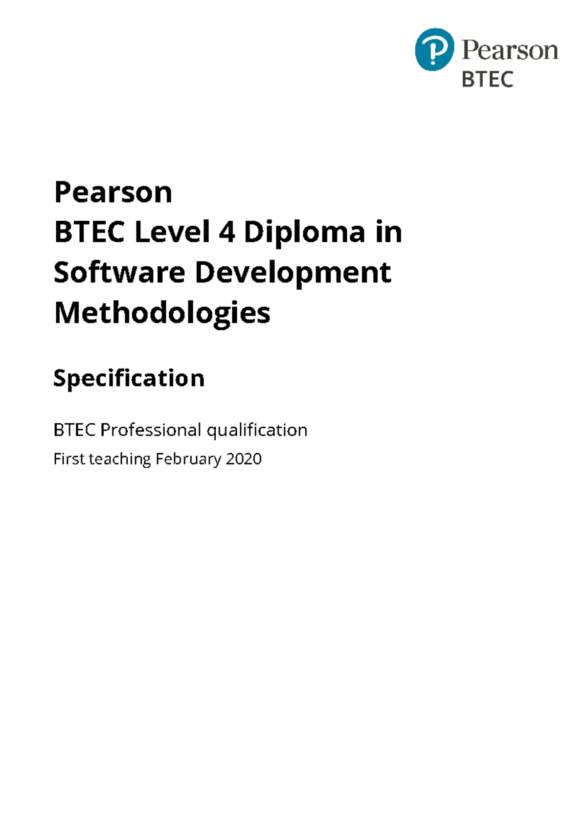 Spec l4 dip software development methods - Pearson BTEC Level 4 Diploma ...