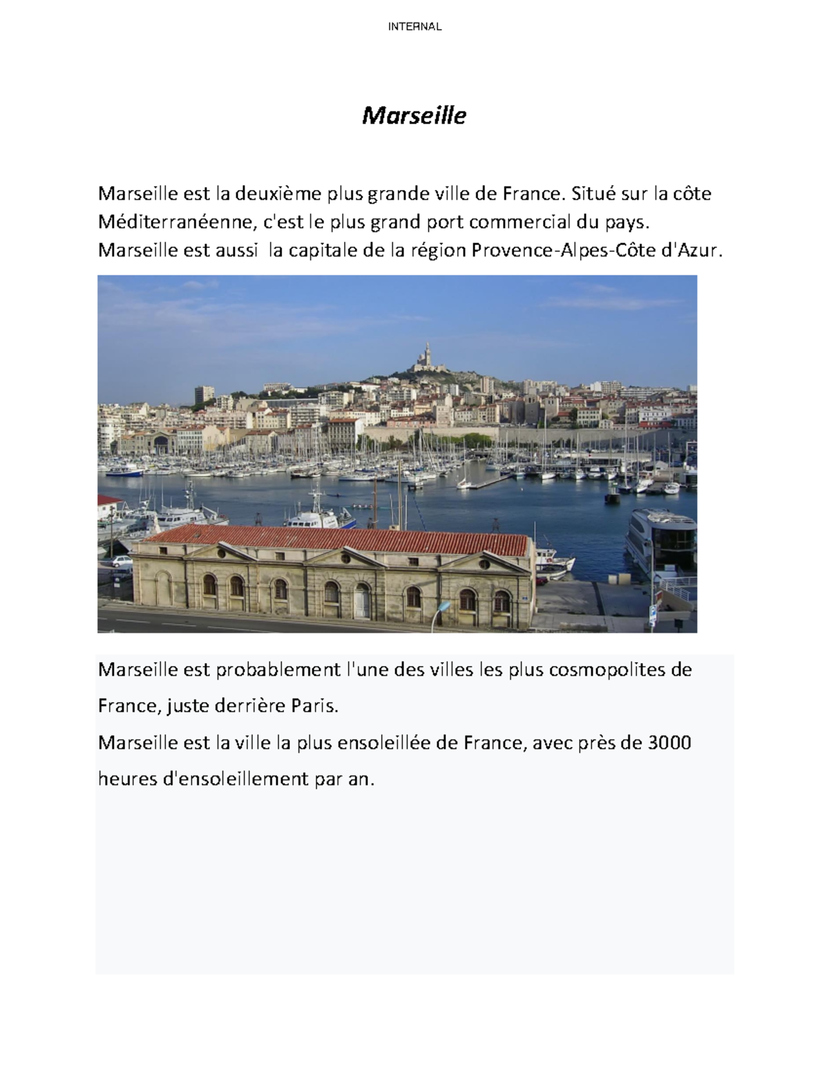 Marseille proiect franceza - Marseille Marseille est la deuxiËme plus ...
