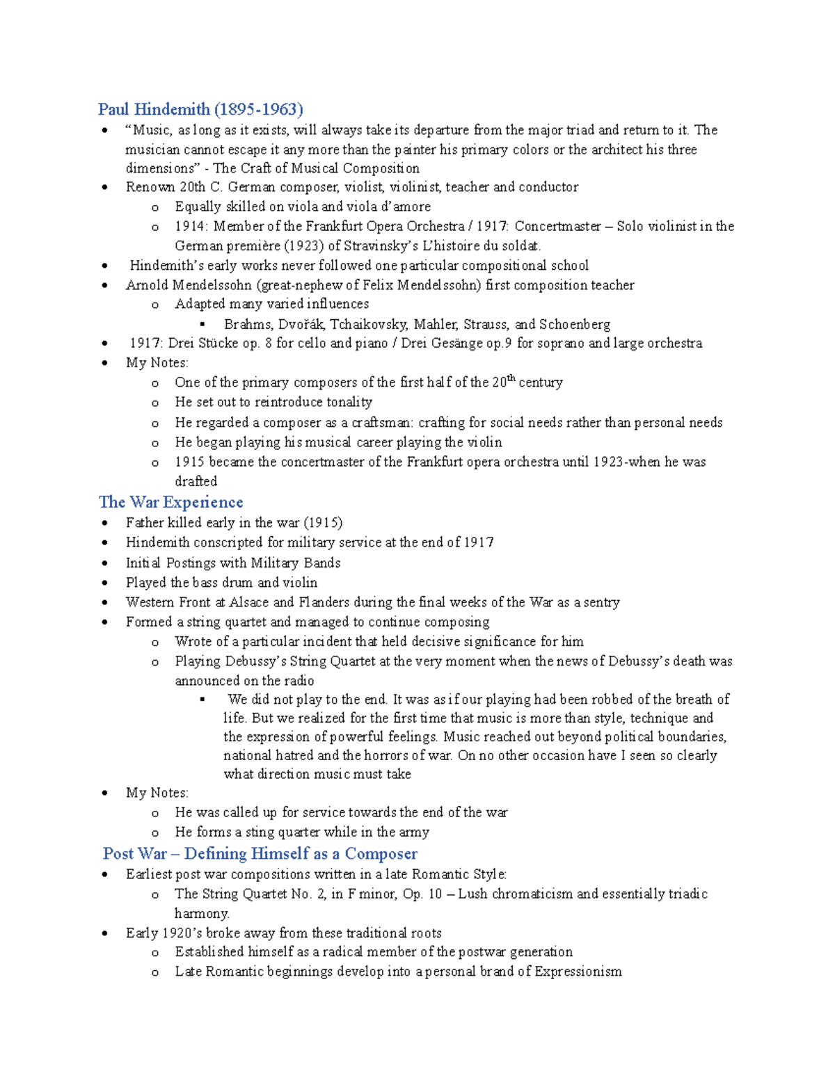 Module Seven Notes - Paul Hindemith (1895-1963) “Music, as long as it ...
