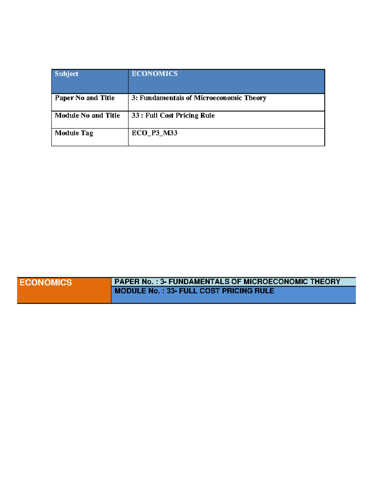 Full Cost Pricing Rule - Micro Economics I - Studocu