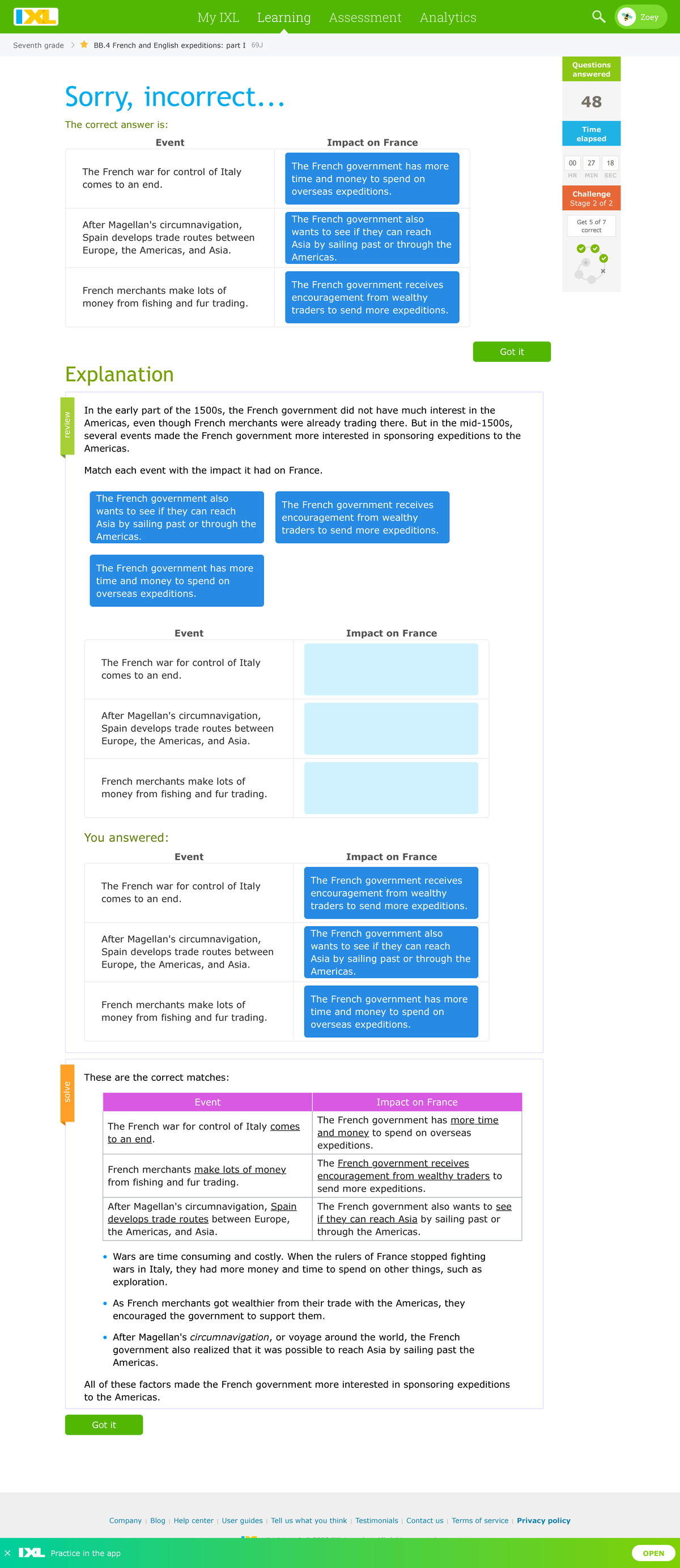 IXL French and English expeditions part I 7th grade social studies - My ...