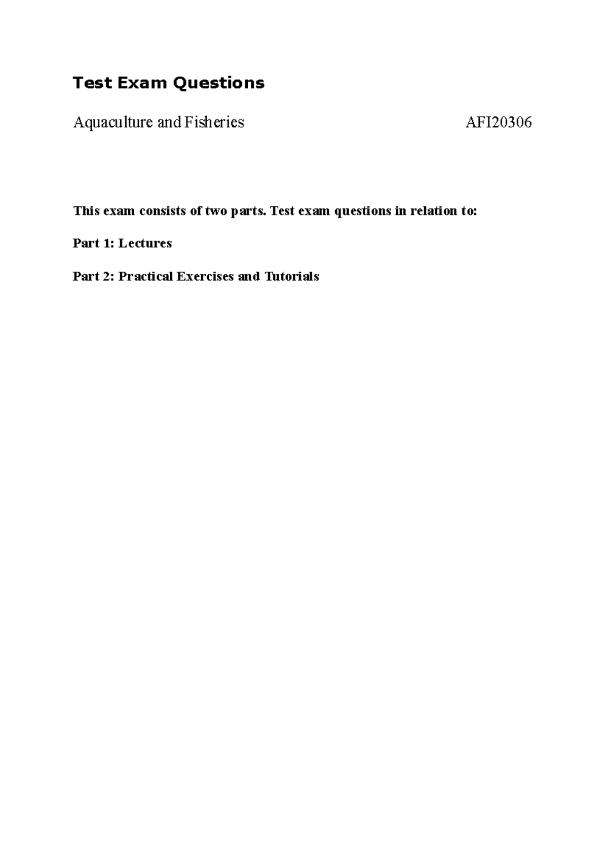 Test exam afi - pratice exam afi - Test Exam Questions Aquaculture and ...