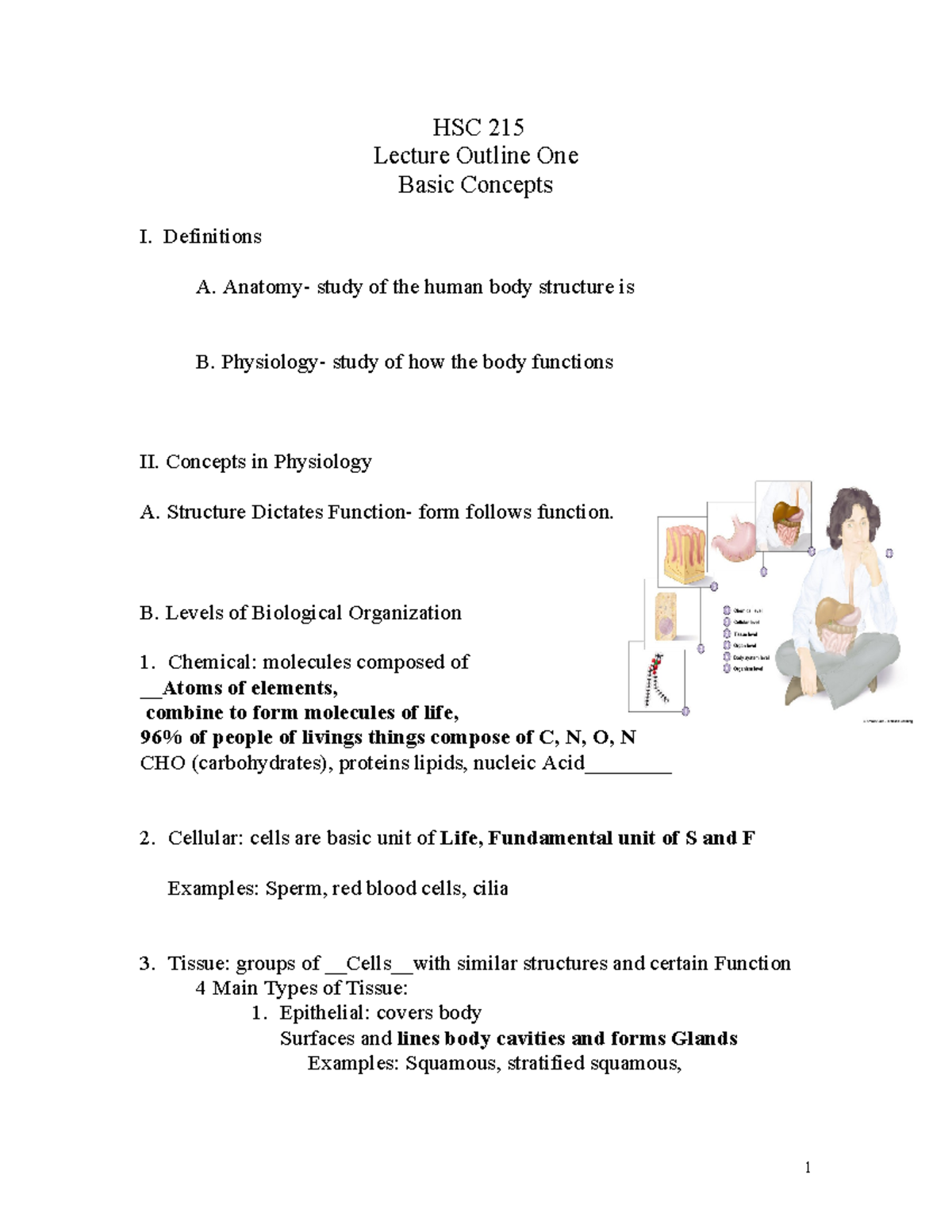 Homeostasis outline - notes about lecture - HSC 215 Lecture Outline One ...