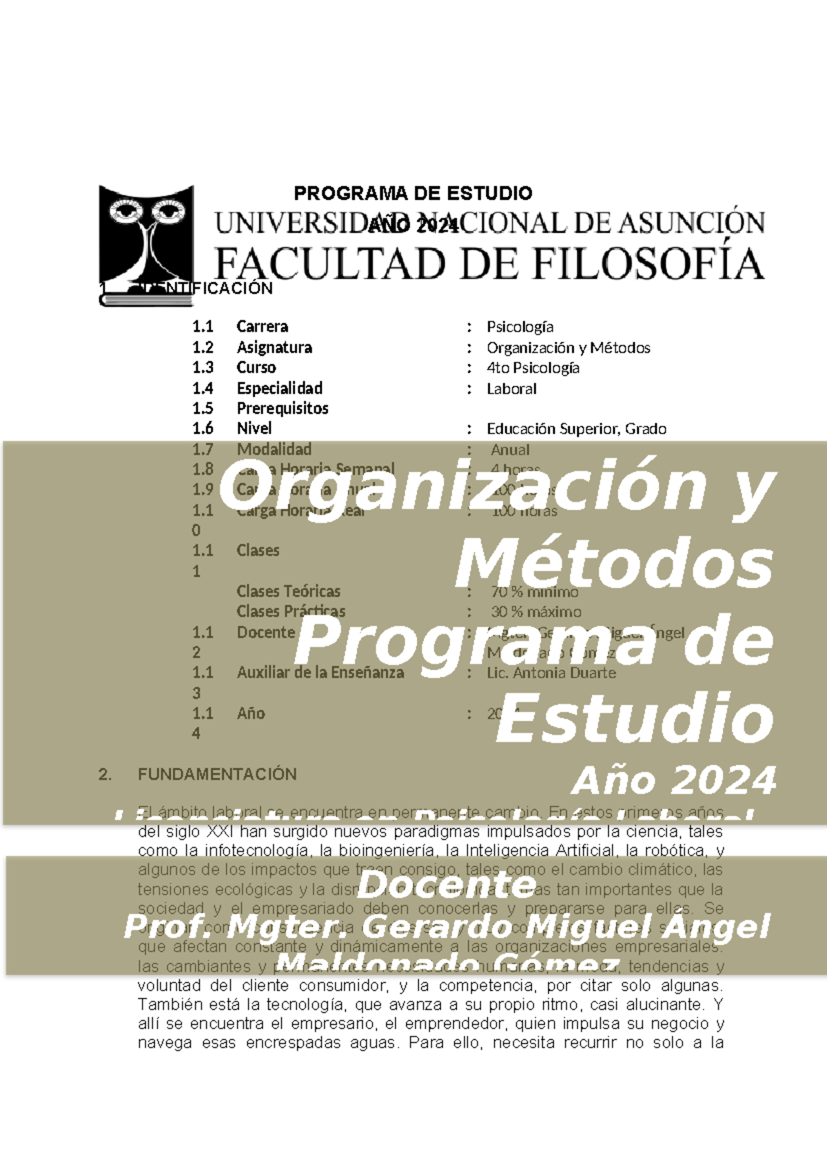 2024 Oy M - Programa de Estudio - PROGRAMA DE ESTUDIO AÑO 2024 1 ...