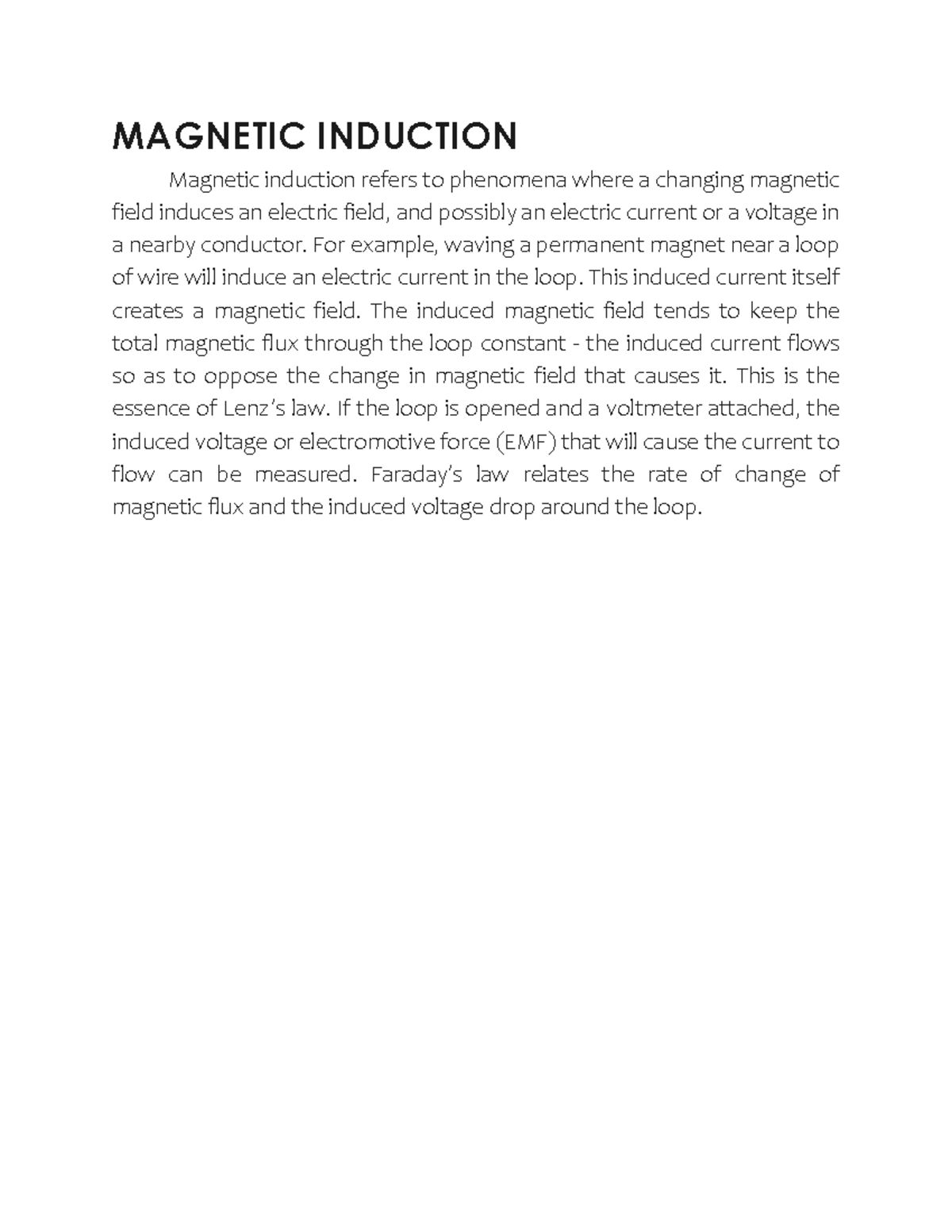Magnetic Induction explanation - MAGNETIC INDUCTION Magnetic induction ...