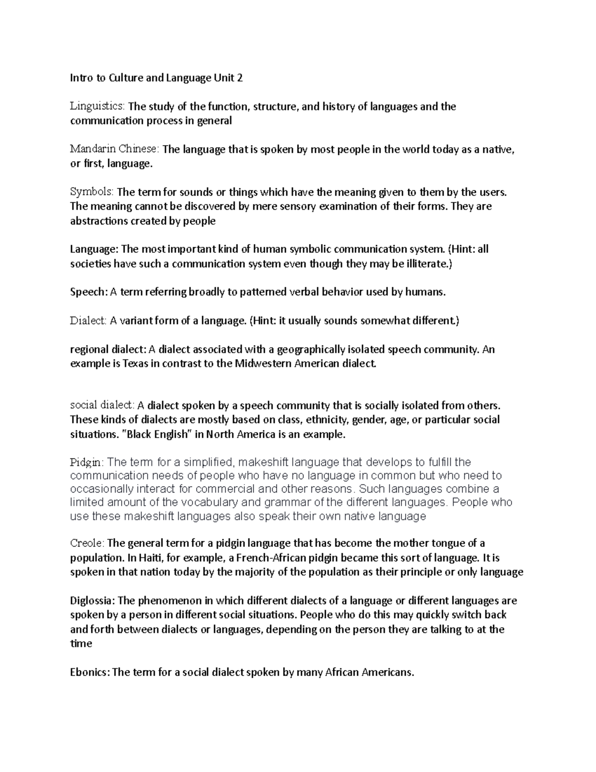 L and C 2 - Notes and Study Material - Intro to Culture and Language ...