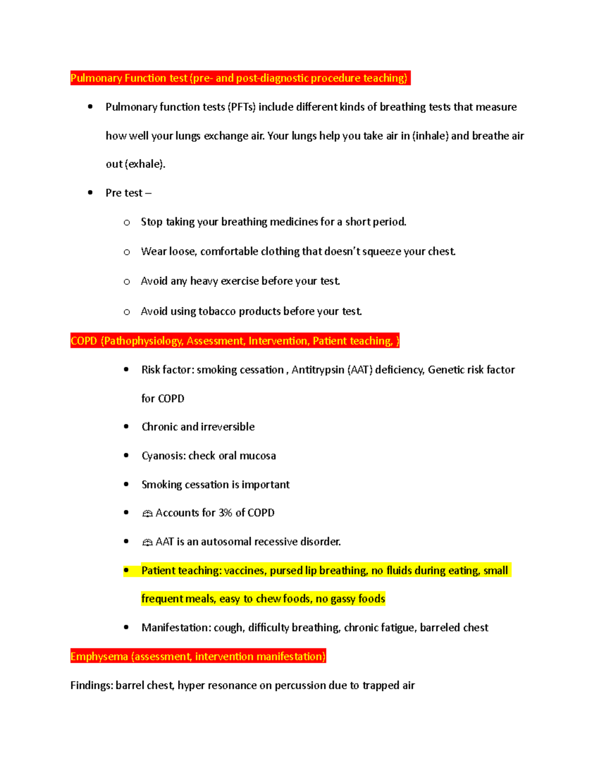 Med 3 pulmonary - Pulmonary Function test (pre- and post-diagnostic ...