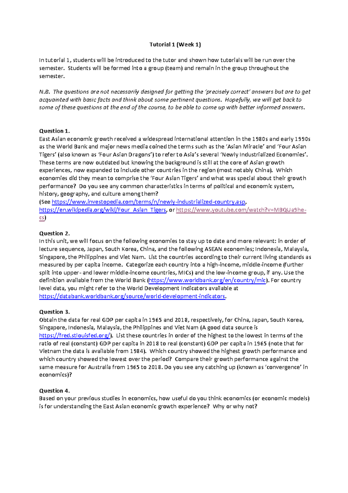 Tutorial 1 - Q&A - Tutorial 1 ( Week 1 ) In t utorial 1 , students will ...