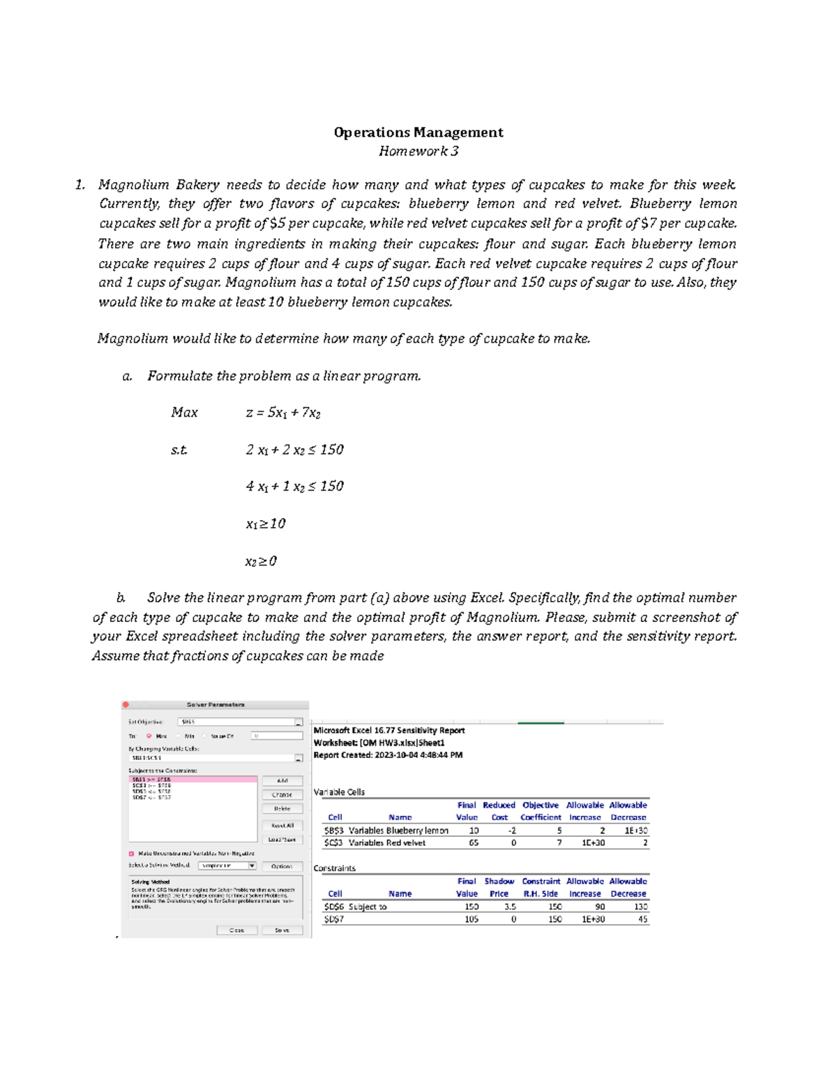 Homework 3 OM - Operations Management Homework 3 Magnolium Bakery needs ...