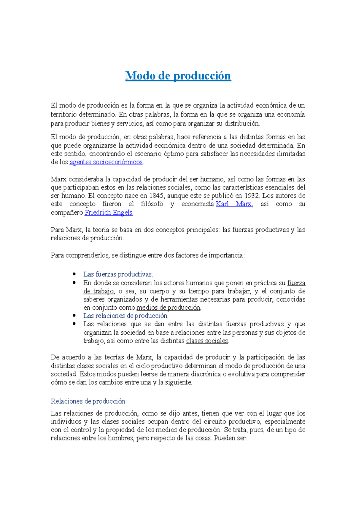 Modo de producción - MODELO - Modo de producción El modo de producción ...