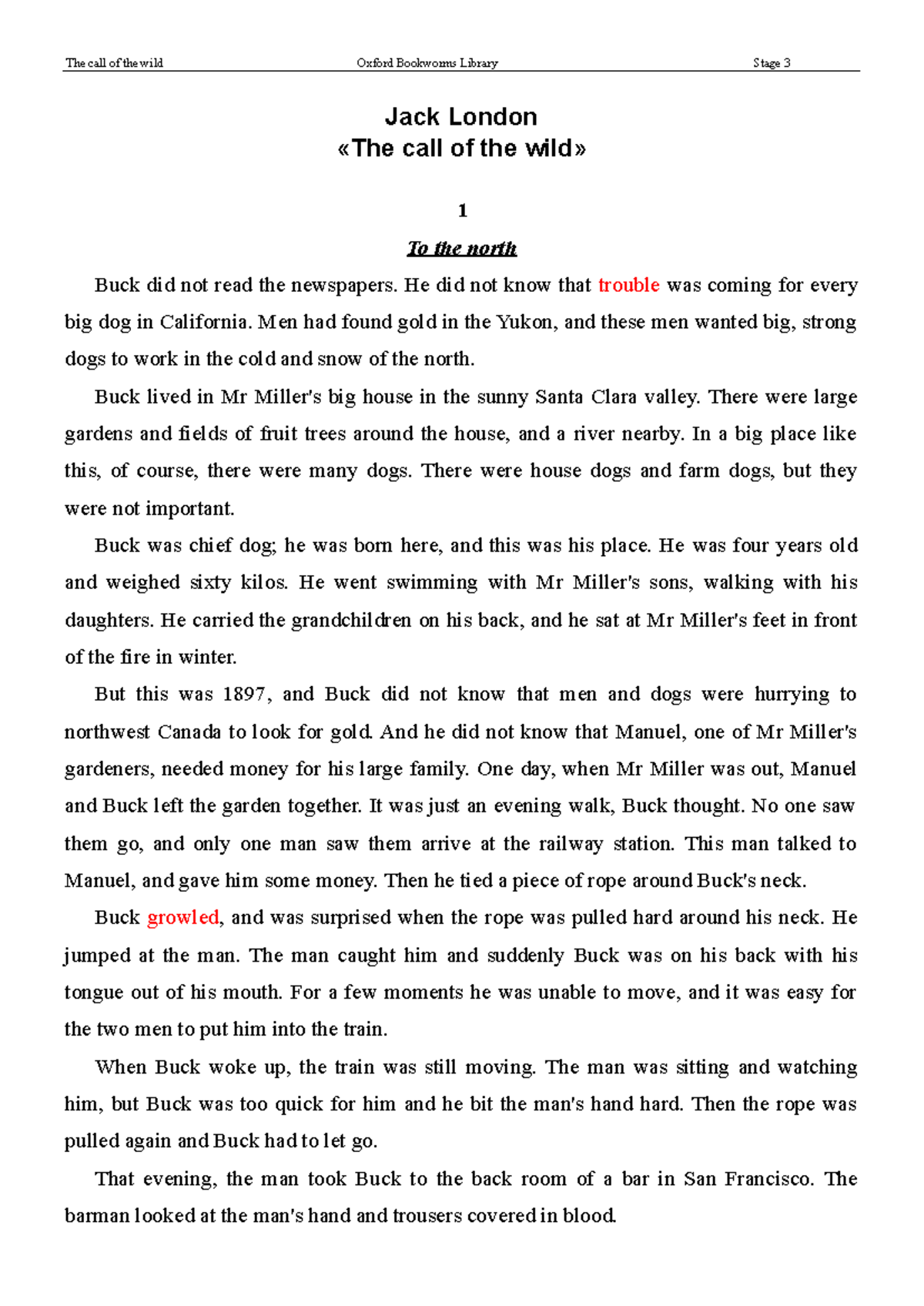 2. The Call Of The Wild - Jack London «The call of the wild» 1 To the ...