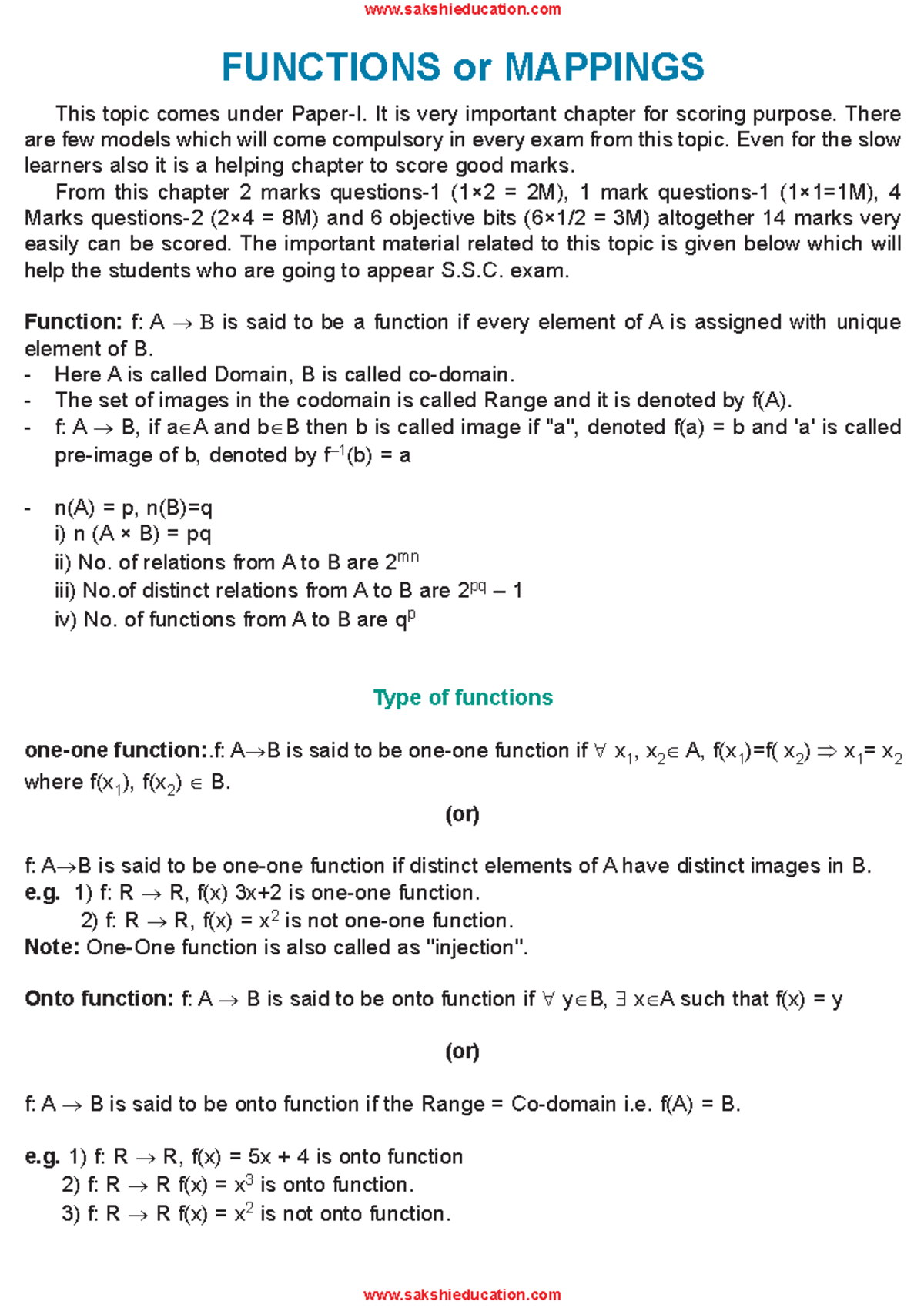 Functions Or Mappings - This topic comes under Paper-I. It is very ...