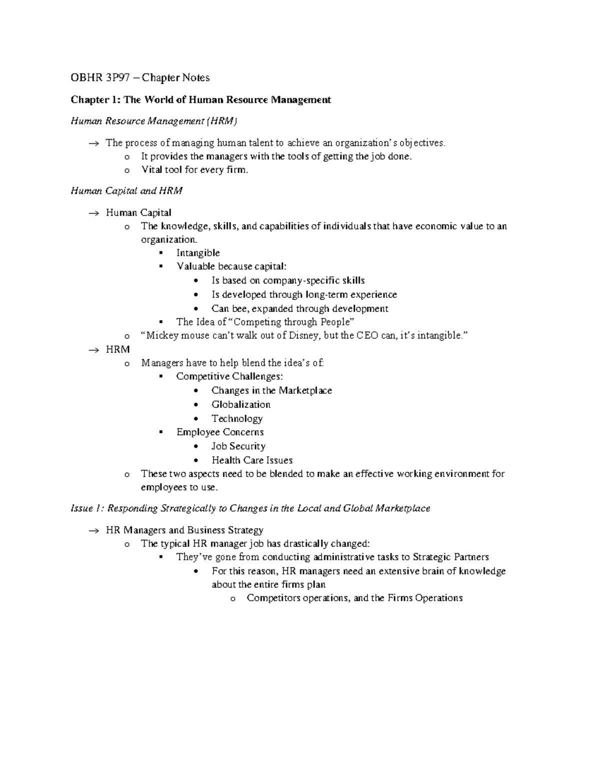 25205989 - lec - OBHR 3P97 – Chapter Notes Chapter 1: The World of ...