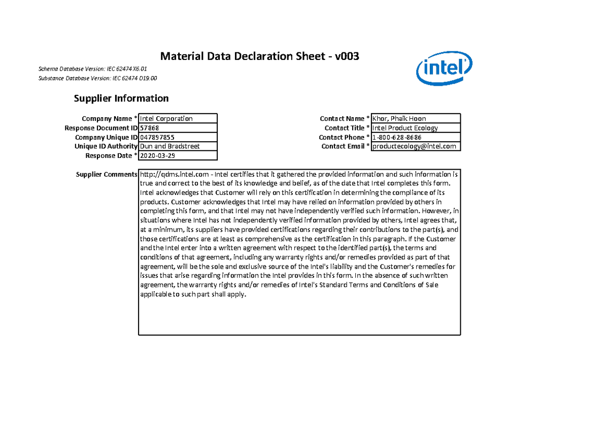 Material Data Declaration Sheet v003 - Studocu