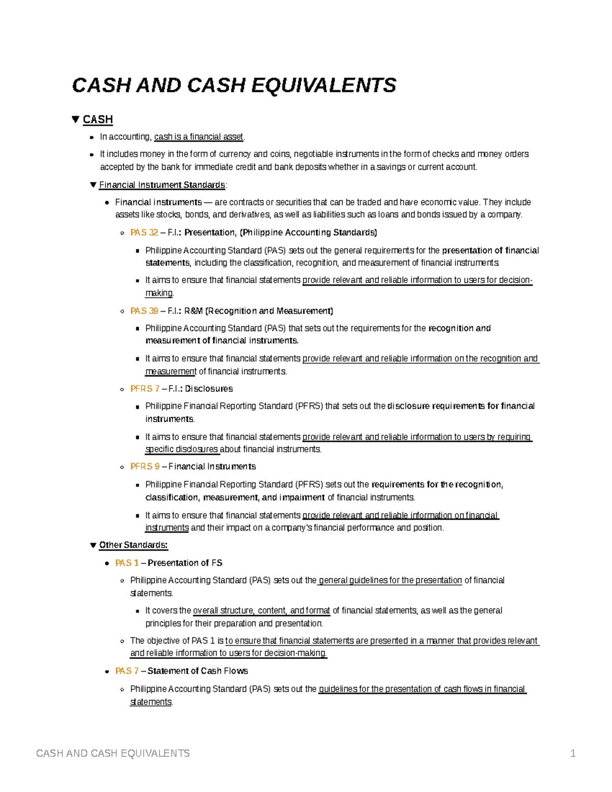 CASH AND CASH Equivalents - CASH AND CASH EQUIVALENTS CASH In ...