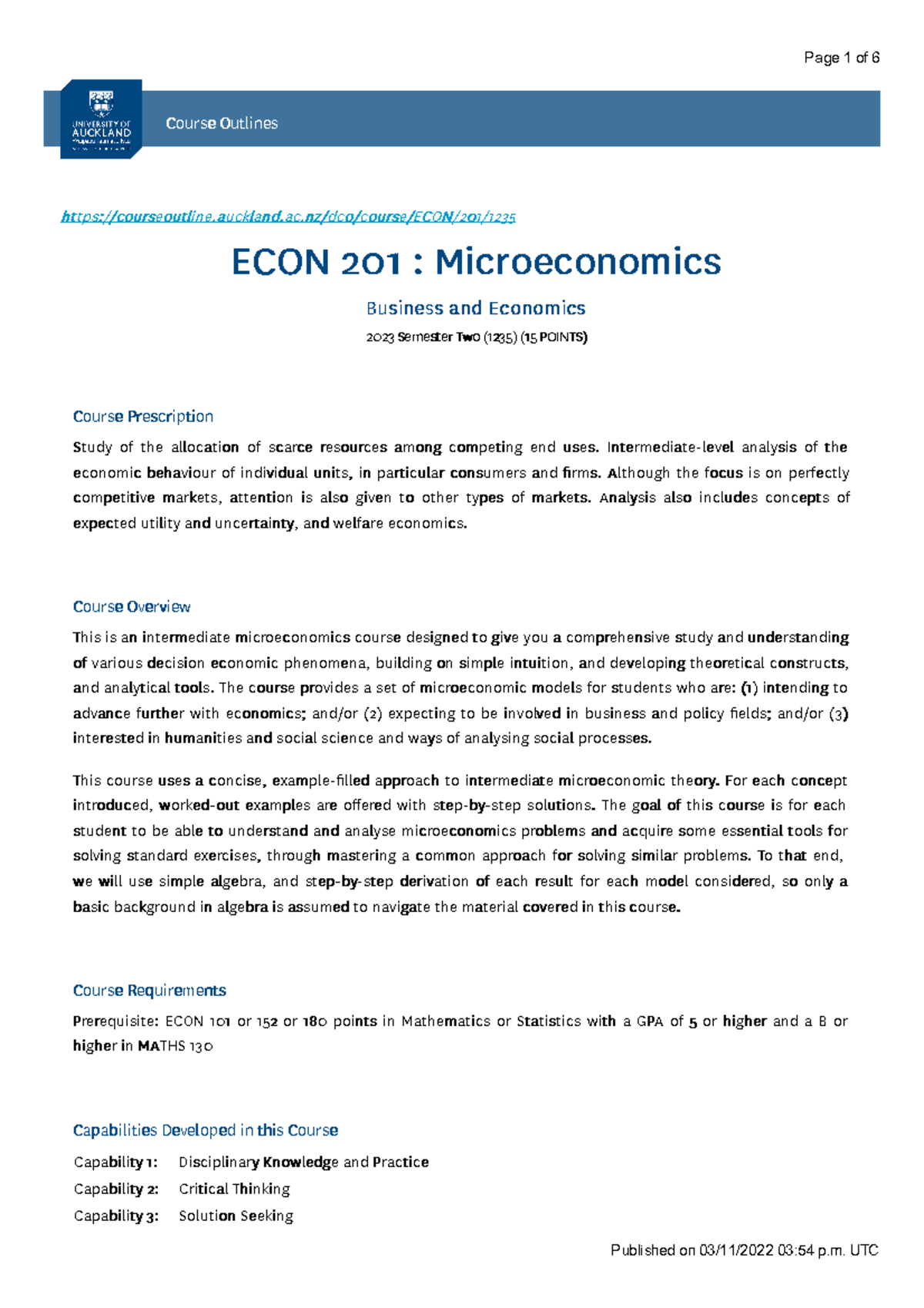 ECON 201 - 2023 Semester Two - Course Outline - Microeconomics ...