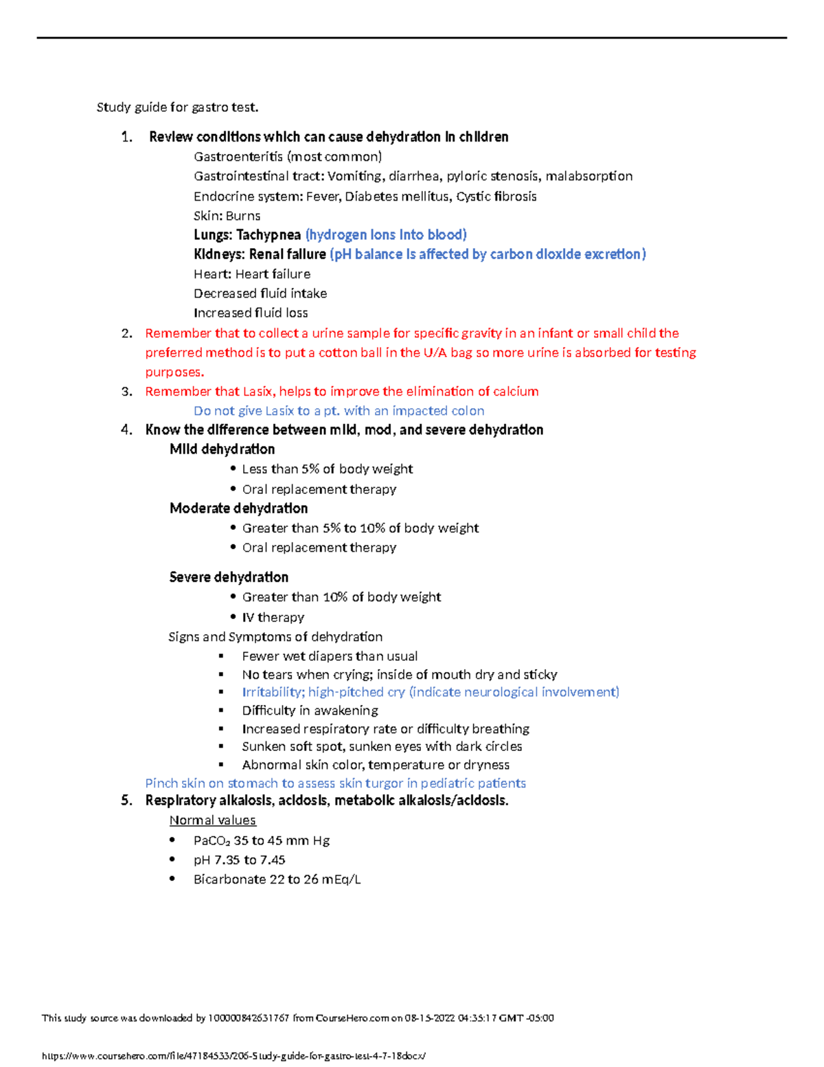 206 Study guide for gastro test 4 7 18 - Study guide for gastro test ...