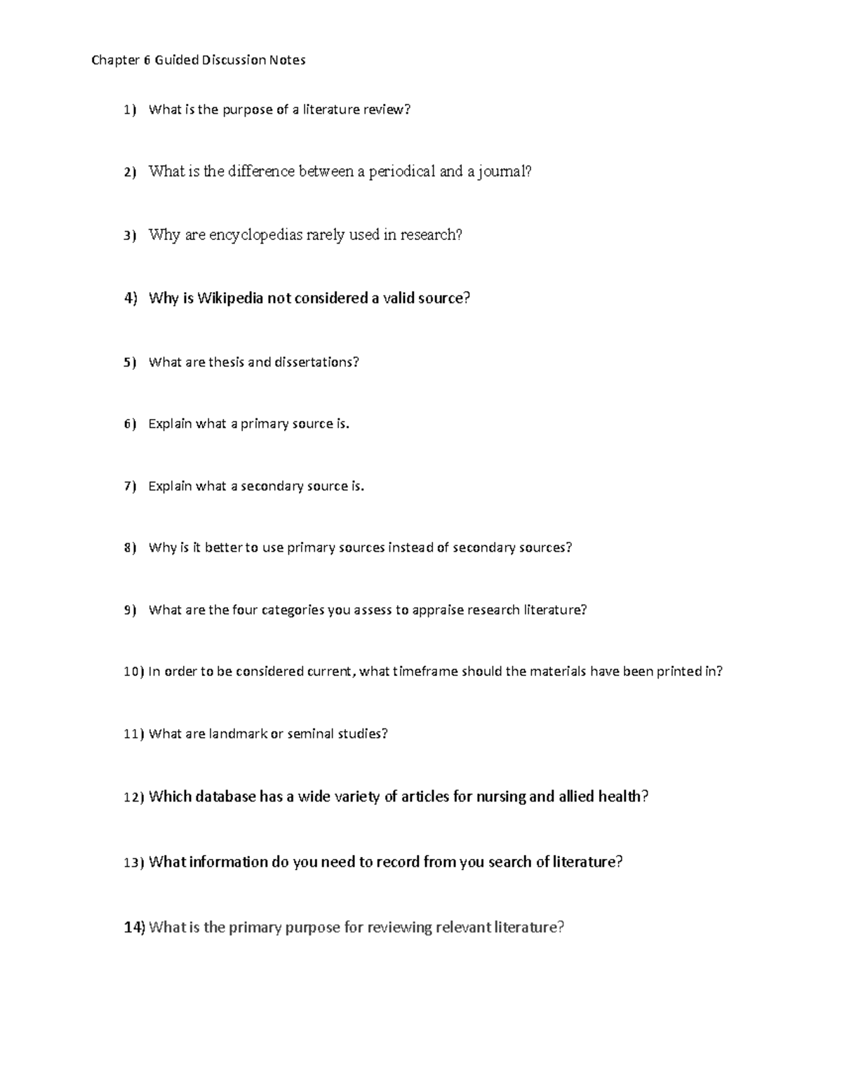 Chapter 6 Guided Discussion - Chapter 6 Guided Discussion Notes 1) What ...