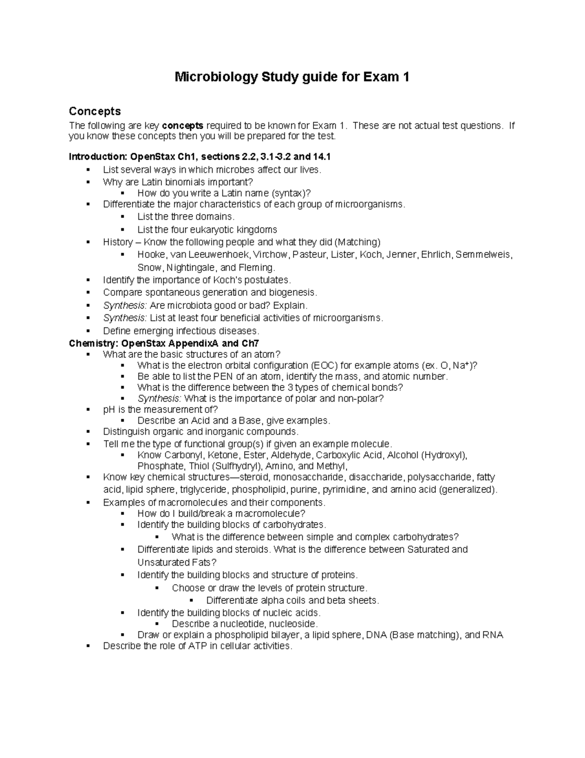 Exam1study Guide Review Microbiology Study Guide For Exam 1