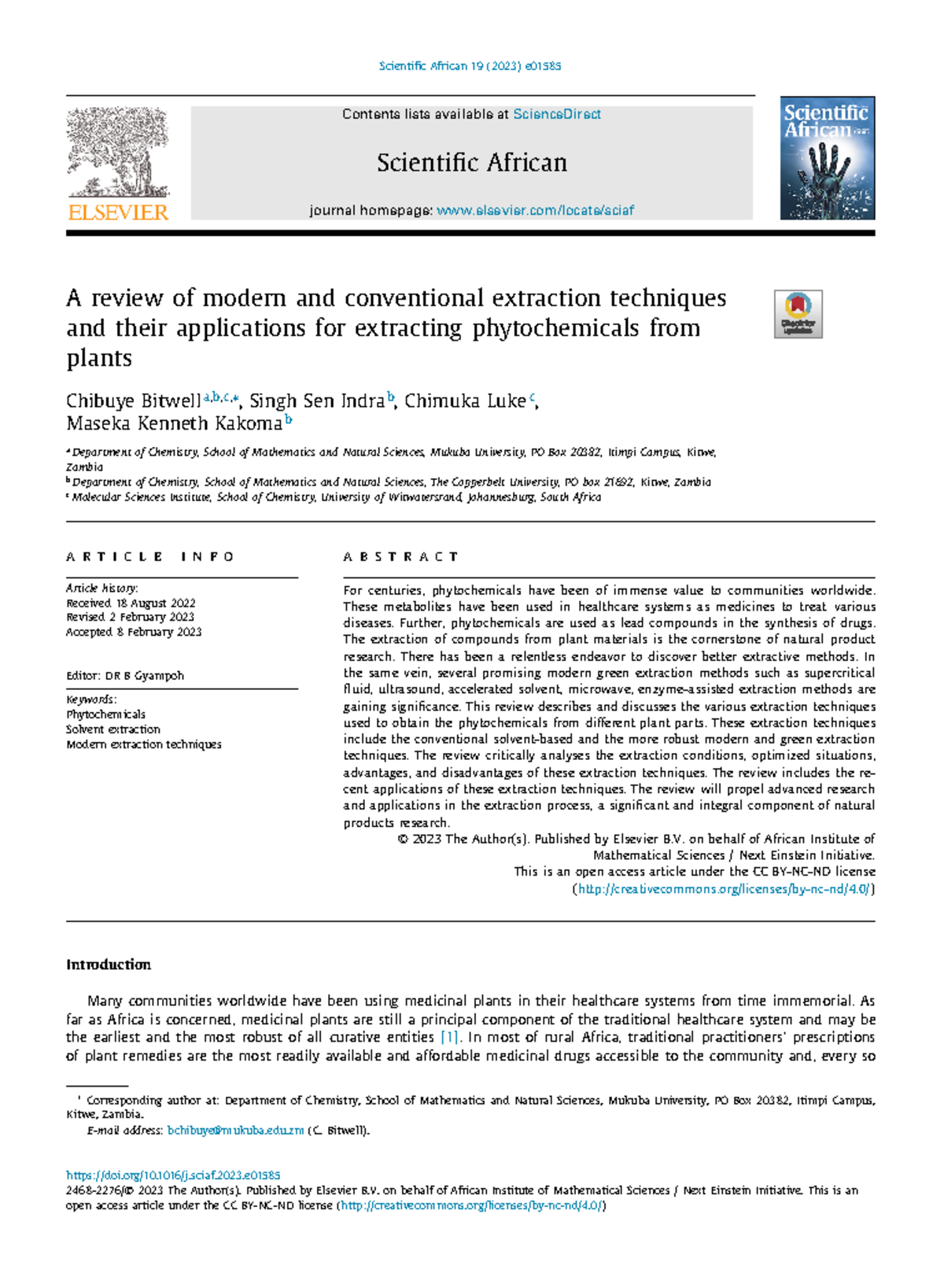 Chibuye bitwell a review of modern and conventional - Scientific ...