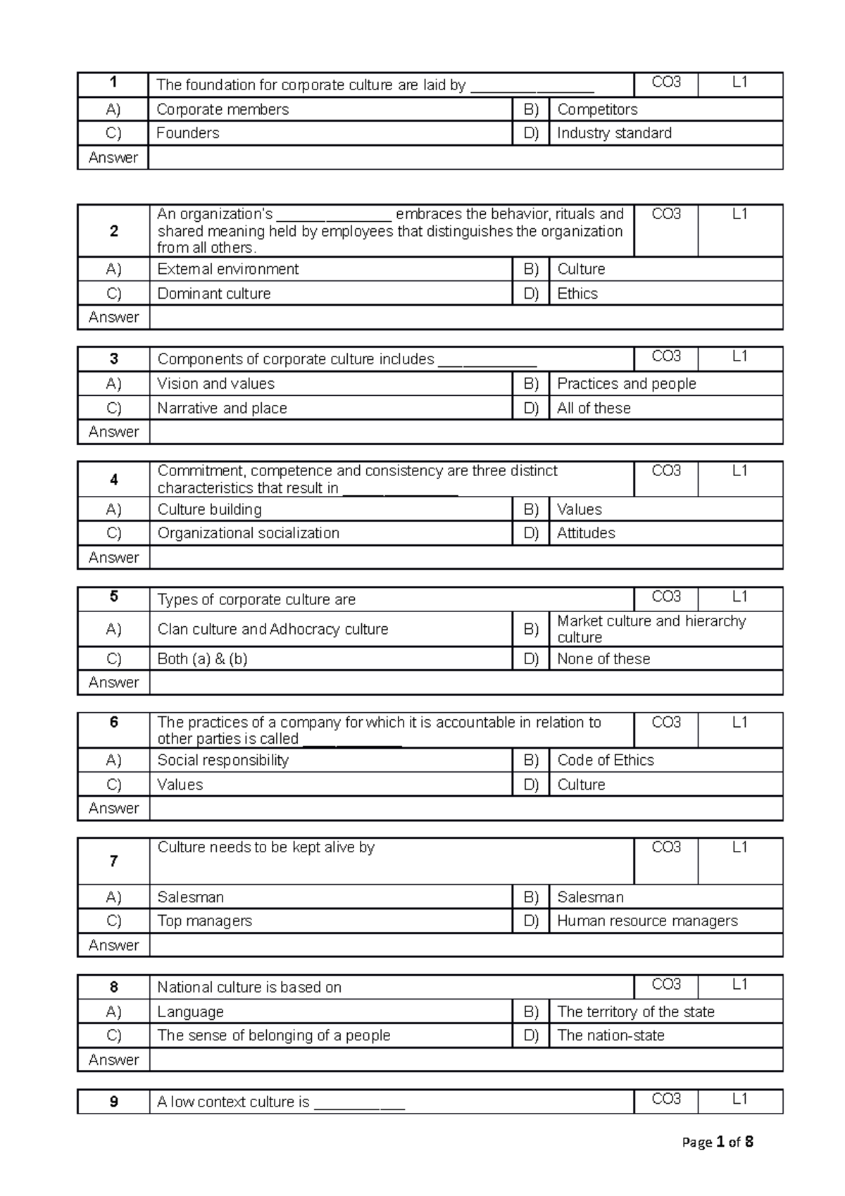 CCM - CCM notes - 1 The foundation for corporate culture are laid by ...